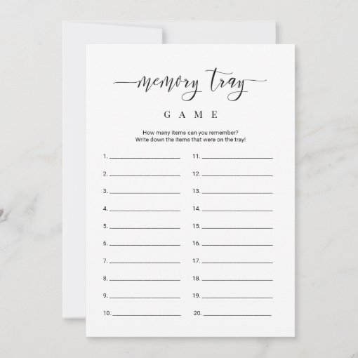 Bridal Shower Game Memory Tray Item Game Card | Zazzle