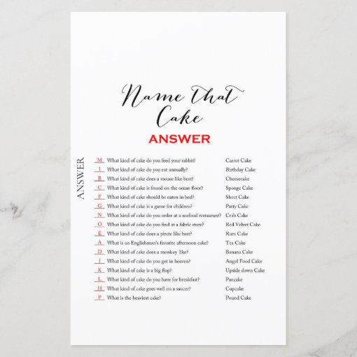 Bridal Shower Game - Name That Cake & Answer | Zazzle