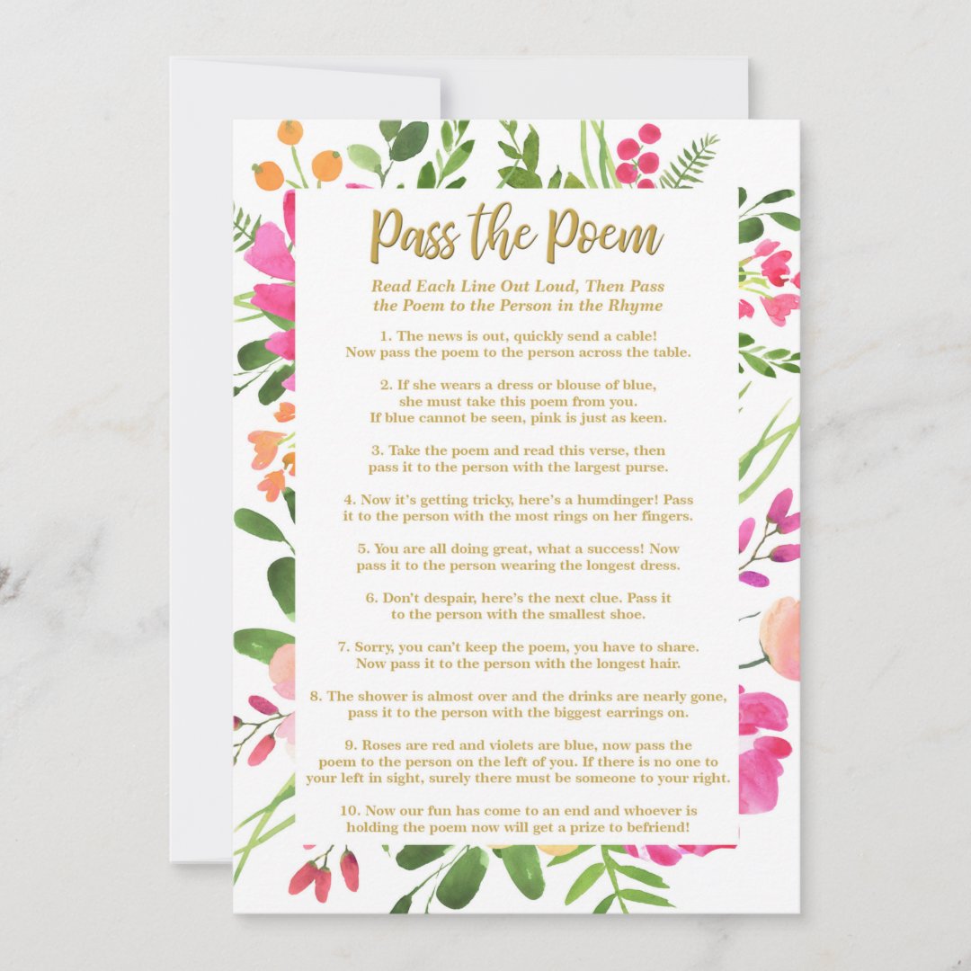 Bridal Shower Game, Pass the Poem Shower Game | Zazzle