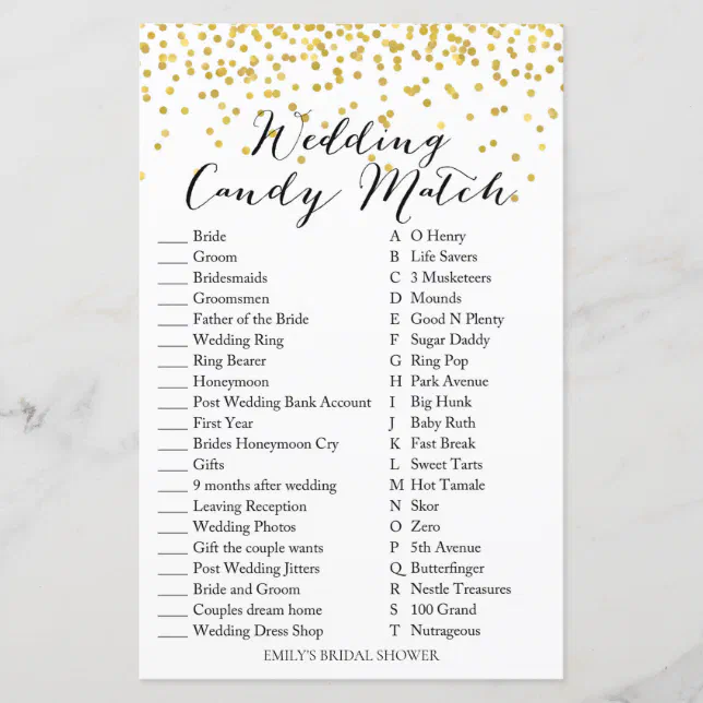 Bridal Shower Game - Wedding Candy Game & Answer | Zazzle