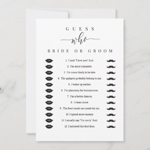 Bridal Shower Game Who Said It the Bride or Groom? Invitation | Zazzle