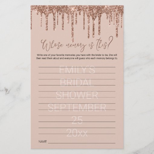 Bridal Shower Game Whose Memory Rose Gold Glitter | Zazzle