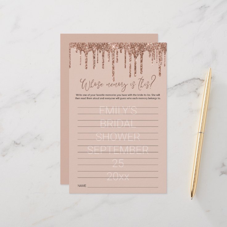 Bridal Shower Game Whose Memory Rose Gold Glitter | Zazzle