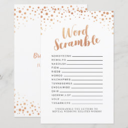 Bridal Shower Games Word Scramble Rose Gold Game | Zazzle