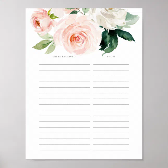 Bridal Shower Gift List Gifts Received Poster | Zazzle