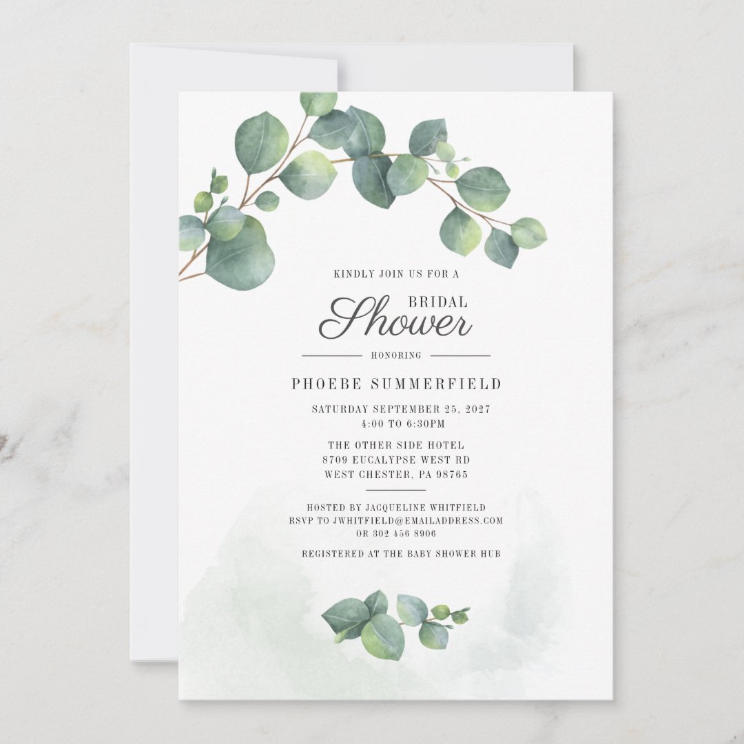 Bridal Shower Greenery Eucalyptus Succulent Invitation | Zazzle