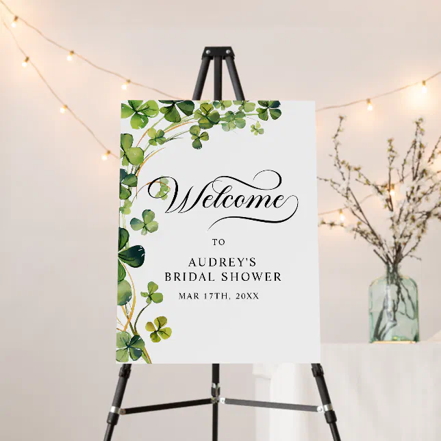 Bridal Shower Greenery Shamrock Welcome Sign | Zazzle