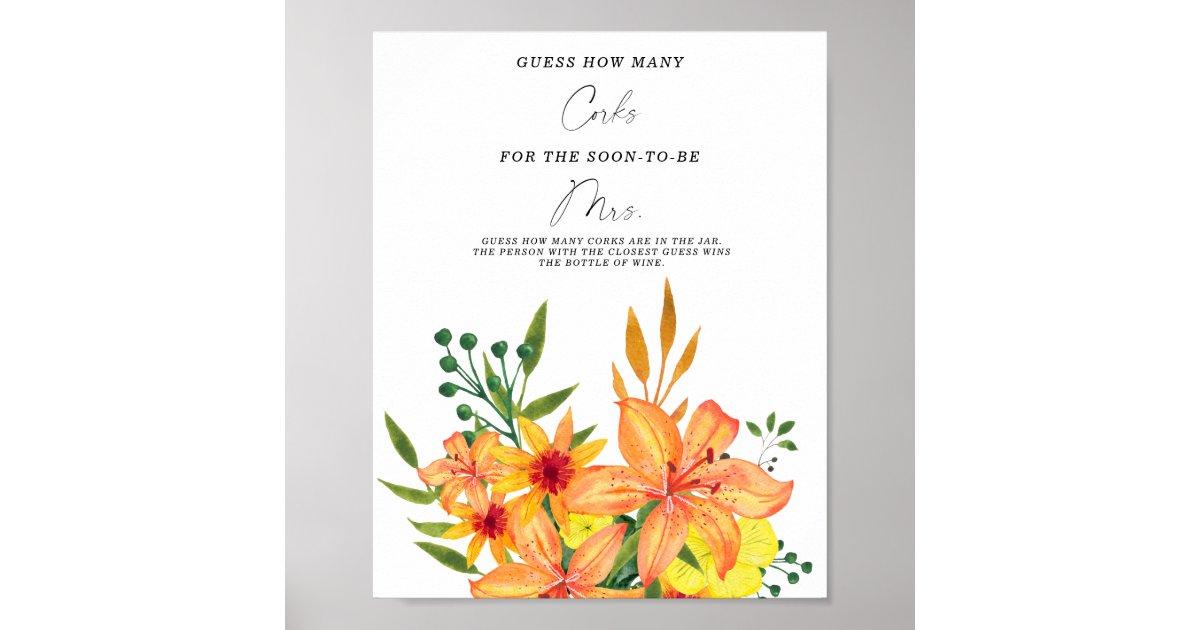 Bridal Shower Guess How Many Corks Poster | Zazzle