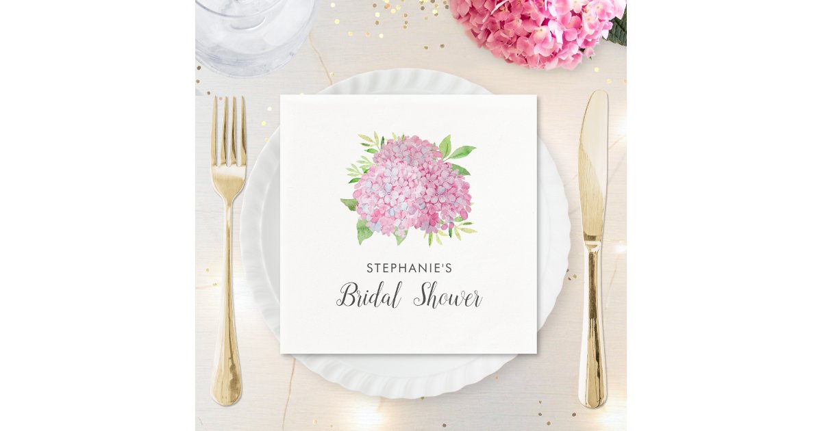 Bridal Shower Hydrangea Pink Floral Napkins | Zazzle