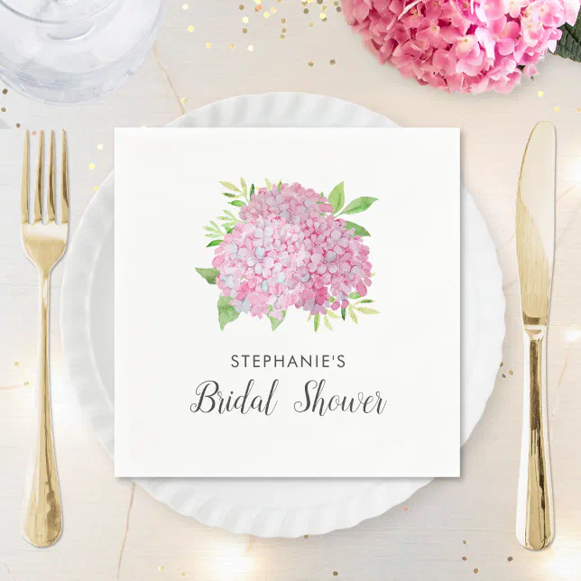 Bridal Shower Hydrangea Pink Floral Napkins | Zazzle