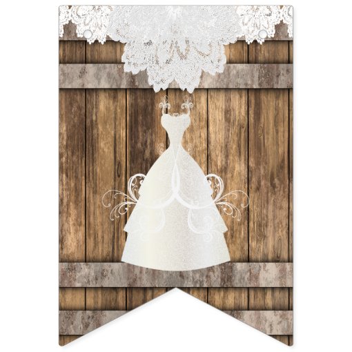 Bridal Shower in Rustic Wood and Lace Bunting Flags | Zazzle