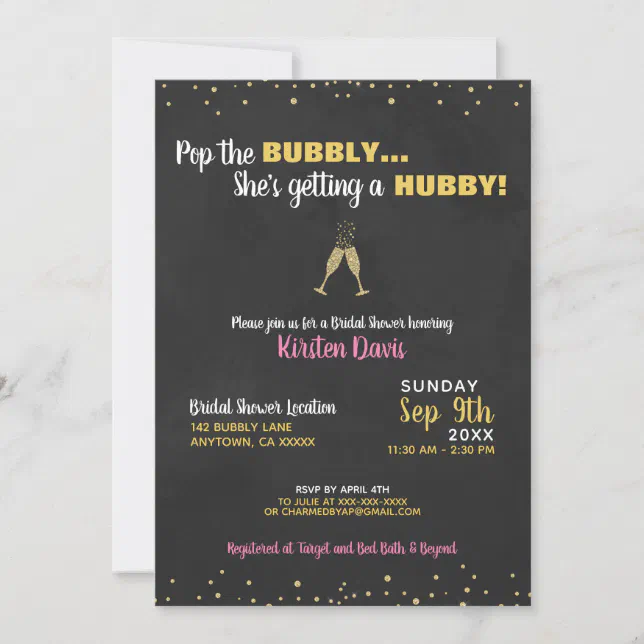Bridal Shower Invitation Pop the Bubbly | Zazzle