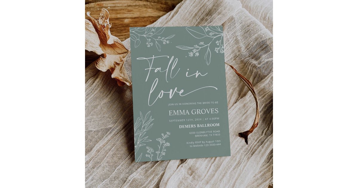 Bridal Shower Invitation, Sage Green Fall in Love Invitation | Zazzle