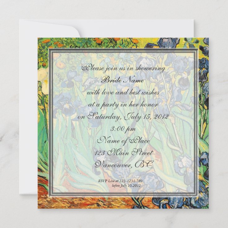 Bridal shower invitation, Vincent van Gogh,Irises Invitation | Zazzle