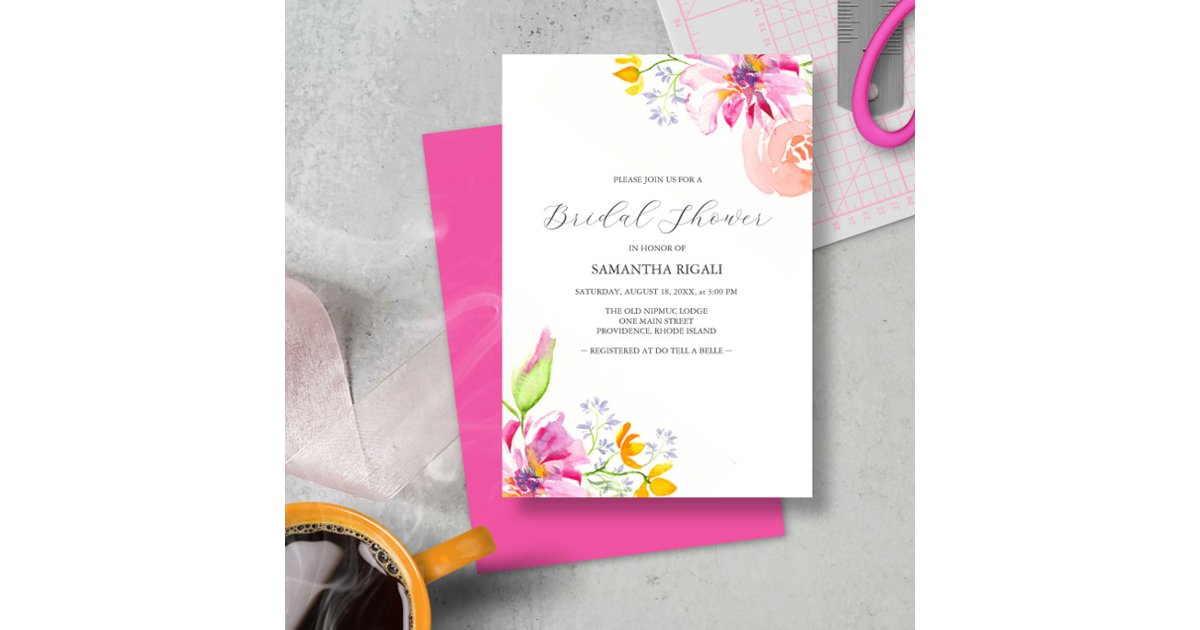 Bridal Shower Invitations Vibrant Pink Floral | Zazzle