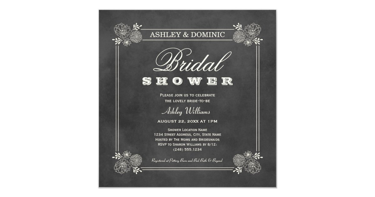 Bridal Shower Invitations Vintage Chalkboard
