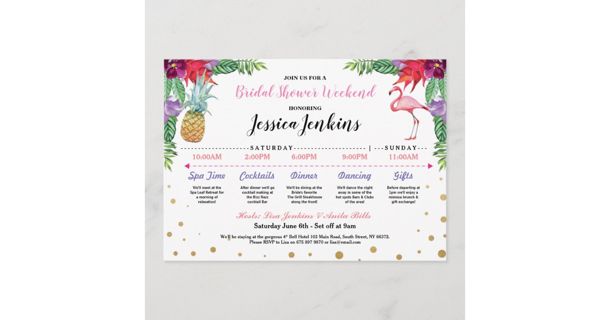 Bridal Shower Itinerary Aloha Flamingo Pineapple Program | Zazzle