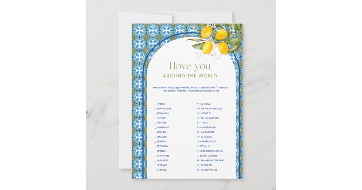 Bridal Shower Love Around The World Game Card | Zazzle