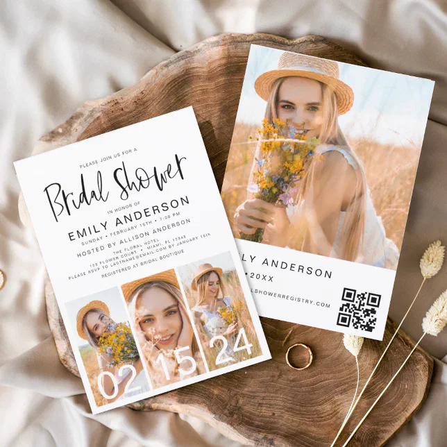 Bridal Shower Minimalist QR code Simple Photo Invitation | Zazzle