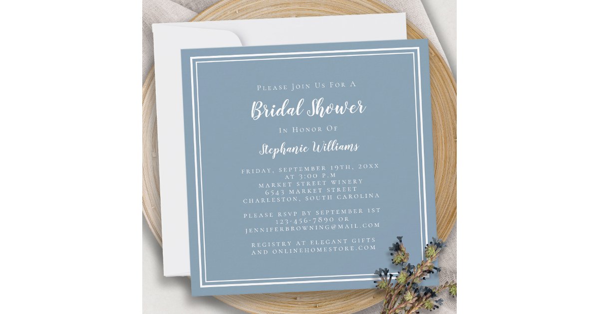Bridal Shower Modern Elegant Dusty Blue Square Invitation | Zazzle