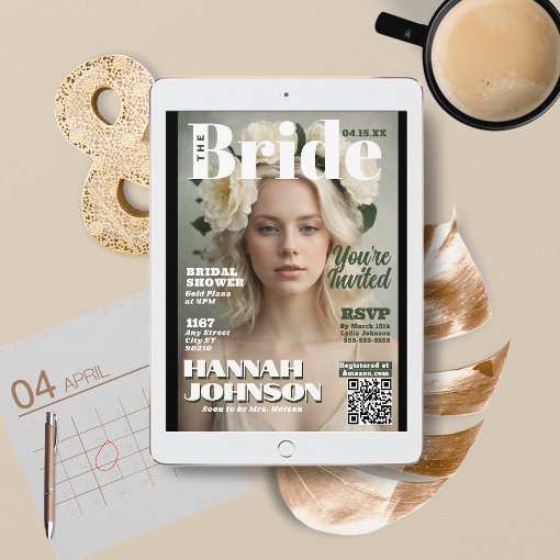 Bridal Shower Modern Magazine Cover Invitation | Zazzle