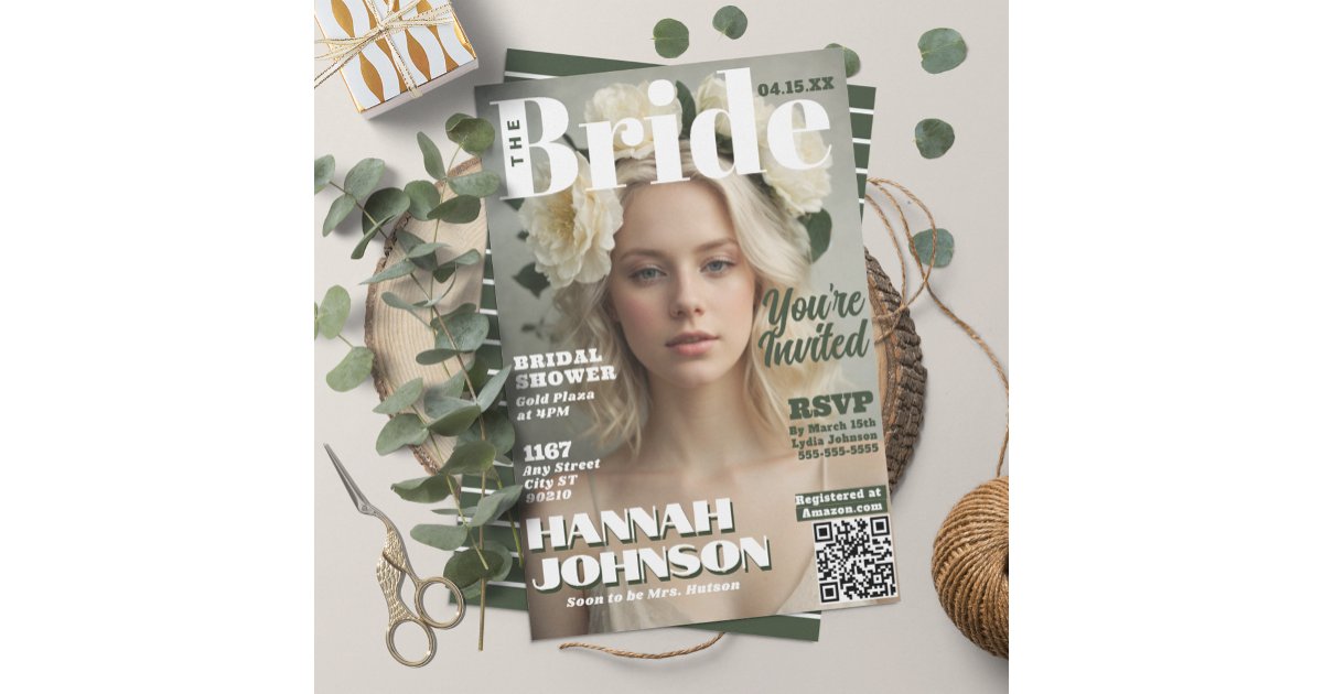 Bridal Shower Modern Magazine Cover Invitation | Zazzle