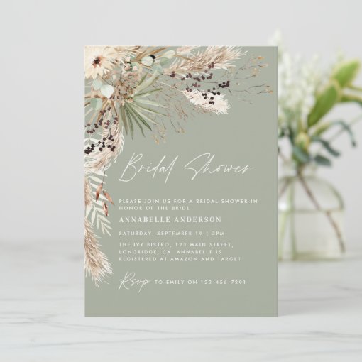Bridal shower pampas grass modern boho elegant inv invitation | Zazzle