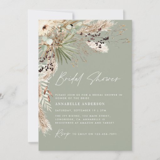 Bridal shower pampas grass modern boho elegant inv invitation | Zazzle
