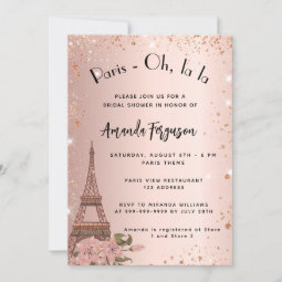 Bridal shower Paris Eiffel tower rose gold Invitation | Zazzle
