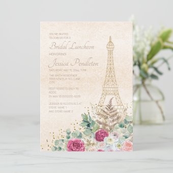 Bridal Shower Paris French Eiffel Tower Pink Gold Invitation | Zazzle