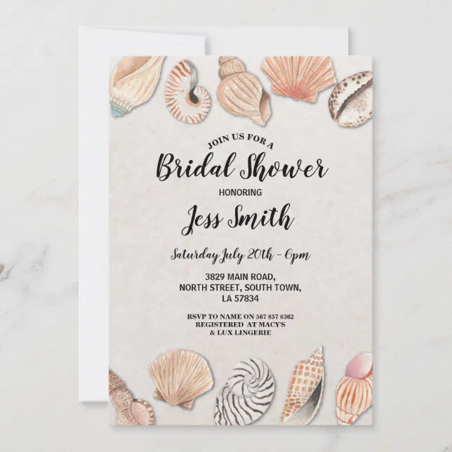 Bridal Shower Party Shells Ocean Beach Wedding Invitation | Zazzle