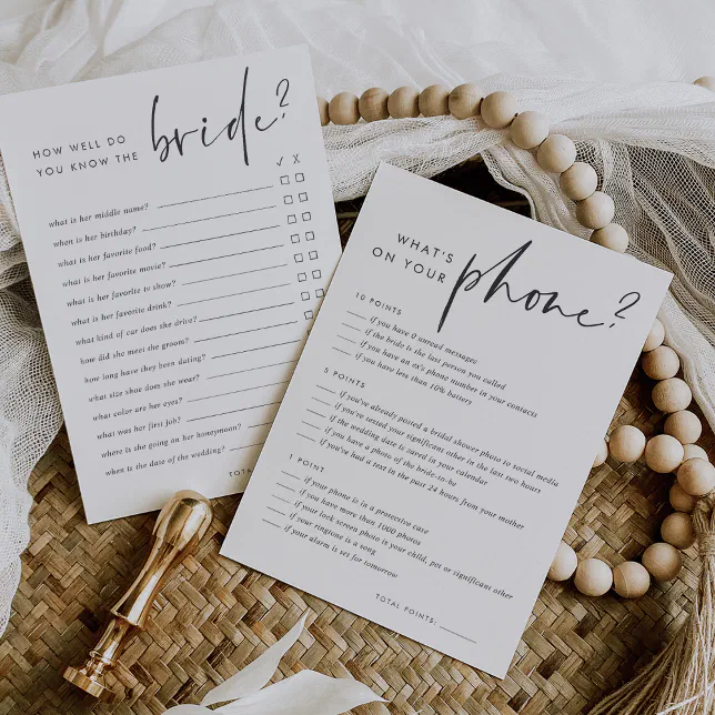 Bridal Shower Phone Game & Know the Bride Card | Zazzle