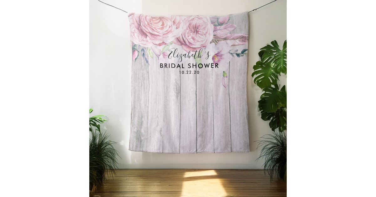 Bridal Shower Photo Backdrop Flowers Rustic Wood | Zazzle