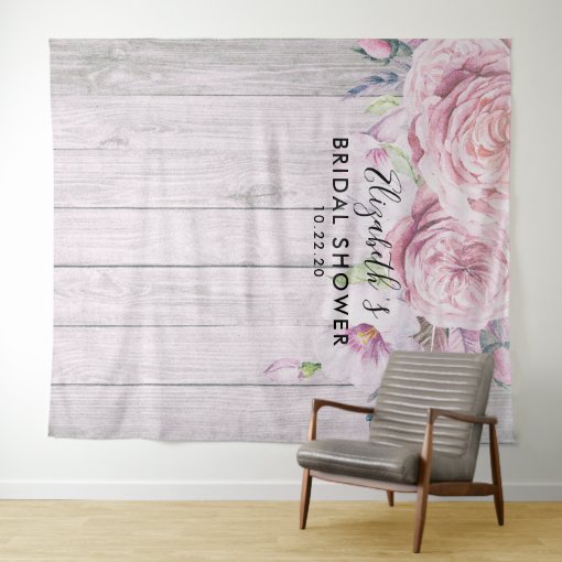 Bridal Shower Photo Backdrop Flowers Rustic Wood | Zazzle