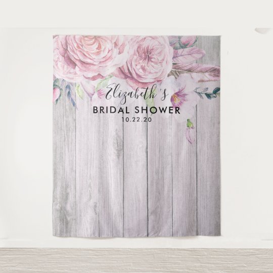 Bridal Shower Photo Backdrop Flowers Rustic Wood | Zazzle.com