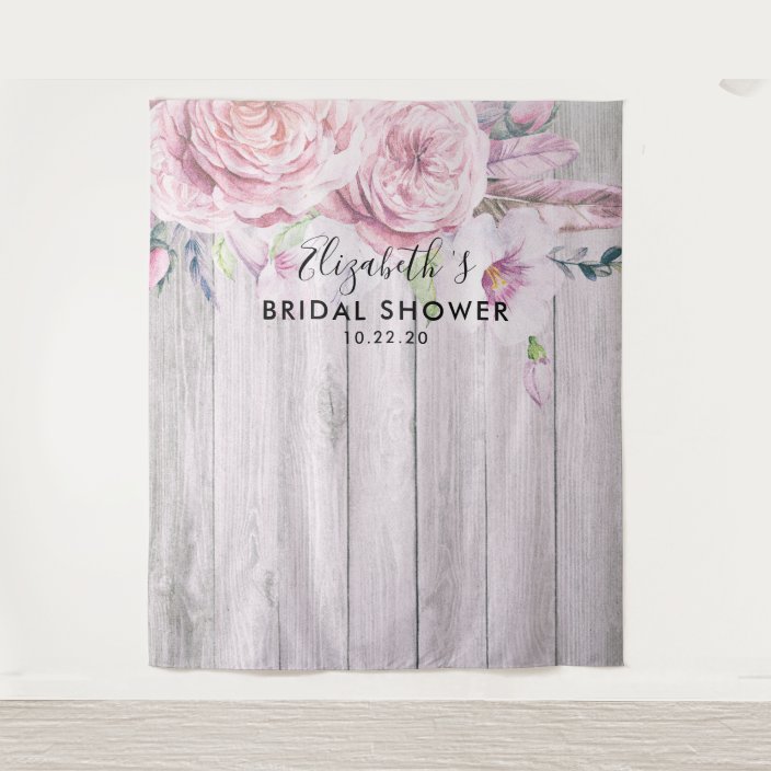 Bridal Shower Photo Backdrop Flowers Rustic Wood | Zazzle.com