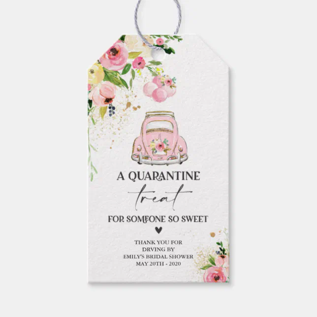 Bridal Shower Pink And Gold Drive By Party Gift Tags | Zazzle