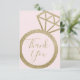 Bridal Shower Pink & Gold Glitter Engagement Ring Thank You Card | Zazzle