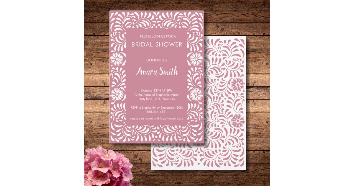 BRIDAL SHOWER PINK TALAVERA FLOWERS Invitation | Zazzle