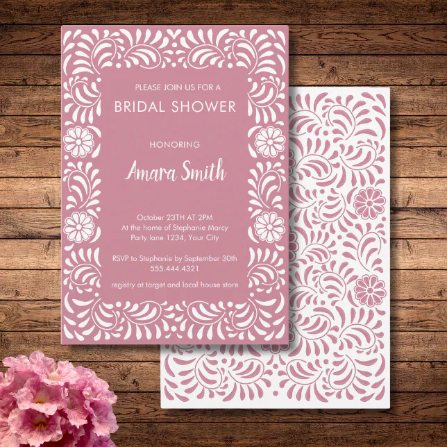 BRIDAL SHOWER PINK TALAVERA FLOWERS Invitation | Zazzle