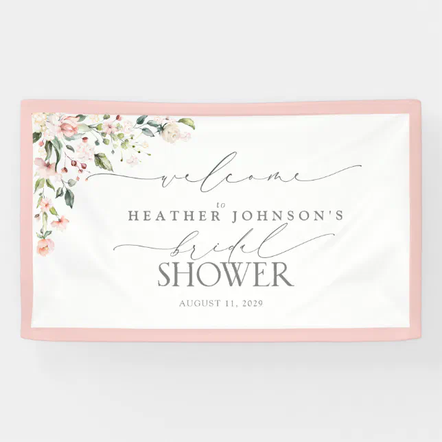 Bridal Shower Pink Watercolor Floral Welcome Banner | Zazzle