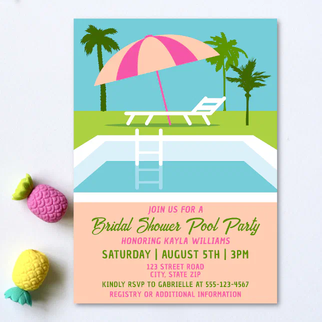 Bridal Shower Pool Party Tropical Swimming Pool Invitation | Zazzle