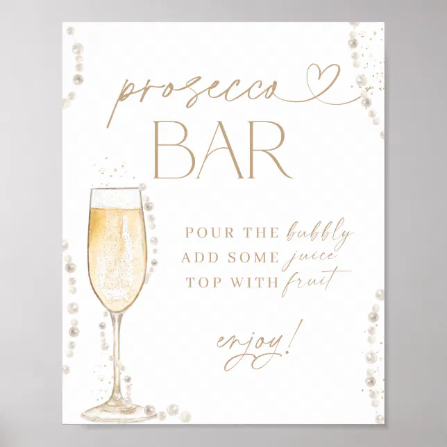Bridal Shower Prosecco Bar Sign, Pearls & Prosecco Poster | Zazzle