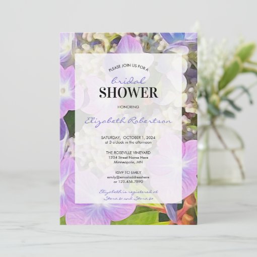 Bridal Shower Purple Blue Hydrangea Flower themed Invitation | Zazzle