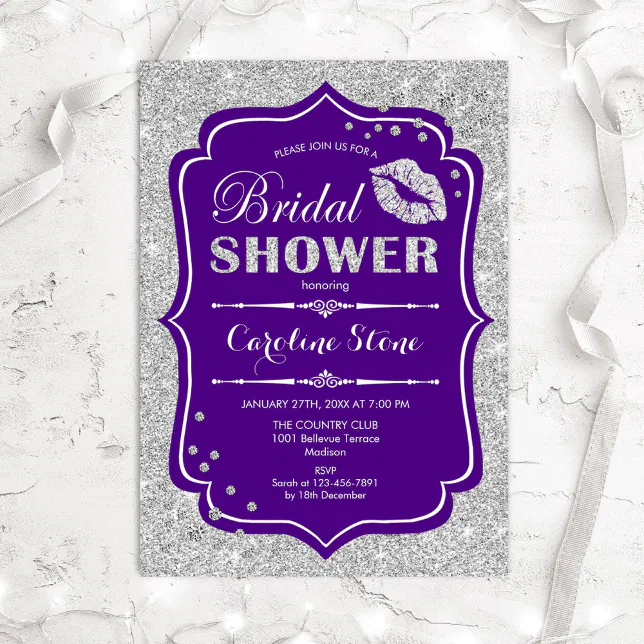 Bridal Shower - Purple Silver Invitation | Zazzle