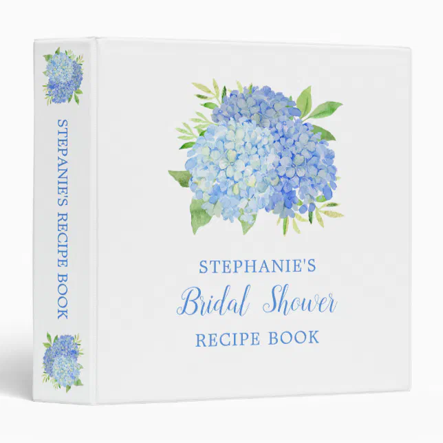 Bridal Shower Recipe Blue Hydrangea Floral 3 Ring Binder | Zazzle