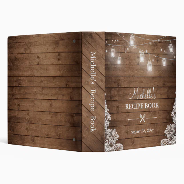 Bridal Shower Recipe Book | Mason Jar Lights Lace Binder | Zazzle