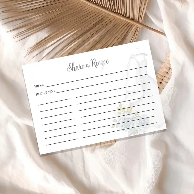 Bridal Shower Recipe Request Blue Floral Gown Enclosure Card | Zazzle