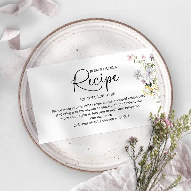 Bridal Shower Recipe Request Card Insert | Zazzle