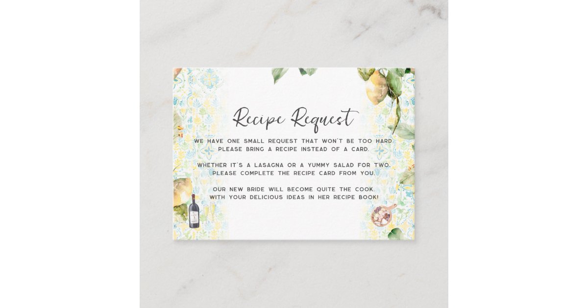Bridal Shower Recipe Request Enclosure Card | Zazzle